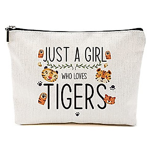 Tiger Makeup Bag Tiger Gifts for Girls Women Gifts for Adults Tiger Stuff Merch Animal Lover Zoo Breeder Funny Birthday Christmas Gift for Her Daughter Sister Friends Just A Girl Who Loves Tigers