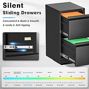 Superday 2 Drawer Vertical File Cabinet, 18” D Filing Cabinet with Lock, Locking Filing Cabinet for Home Office, Black Metal File Cabinet for Hanging Letter/Legal Folders