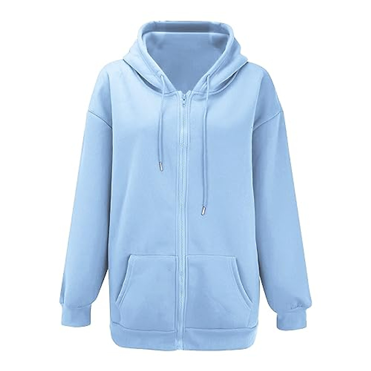 Bloderetu 2023 Zip Up Hoodies For Women Fall Oversized Sweatshirt Y2K Clothing Solid Color Drawstring Jacket With Pockets (Sky Blue-2, XL)