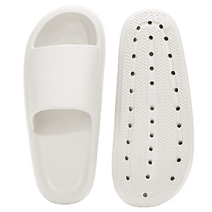welltree Slides for Women Men Pillow Slippers Non-Slip Bathroom Shower Sandals Soft Thick Sole Indoor and Outdoor Slides,White,11.5-12.5 Women/10-11 Men