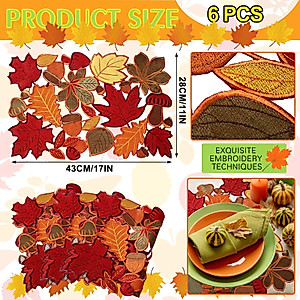 6 Pcs Embroidered Maple Leaves Placemats Thanksgiving Table Placemats Leaf Placemats for Home Kitchen Dinning Thanksgiving, Fall or Autumn Harvest Decorations (Maple Style, 11 x 17 Inch)