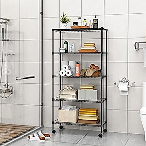 5 Tier NSF Wire Shelf Shelving Unit, 14 x 30 x 60 Inch 750lbs Capacity Adjustable Storage Metal Rack with Wheels/Leveling Feet & Shelf Liners, Ideal for Garage, Kitchen, Office Home and More - Black