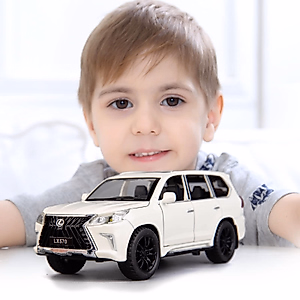 BDTCTK 1/32 Compatible for Lexus LX570 Off-Road in Luxury SUV Model Car, Zinc Alloy Pull Back Toy car with Sound and Light for Kids Boy Girl Gift(White)
