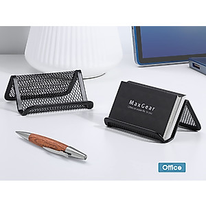 MaxGear Business Card Holder for Desk Metal Business Card Holders Mesh Business Card Holder Display Desk Business Card Stand Business Card Desk Holder with 50 Business Cards Capacity Black, 2 Pack