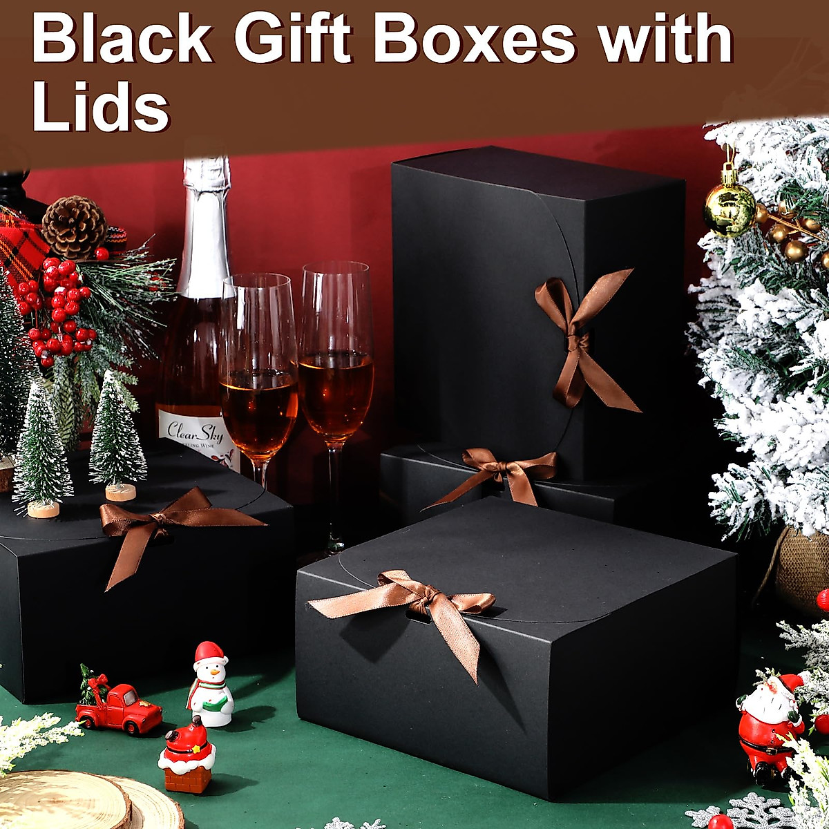 12 Pcs Gift Boxes with Lids 8 x 8 x 4 Inch Bridesmaid Proposal Box Black Gift Boxes for Presents for Wedding Gift Birthday Christmas Packaging Chocolate Cupcake Crafting (Black)