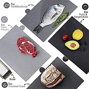 Masthome Index Chopping Board Set, 4-Pieces Plastic Cutting Boards with Food Icons and Storage Stand, BPA Free, Dishwasher Safe, Professional Chopping Board Set for Kitchen, Extra 1 Scissors