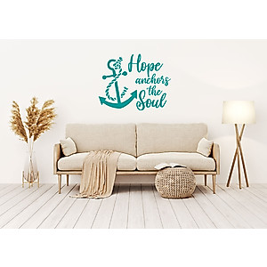 Hope Customized Vinyl Wall Decal - Customized Nautical Inspirational Quote - Hope Anchors The Soul With Anchor Silhouette - Home Decoration for Family Room, Nursery, Bedroom, or Beach House - Removable Sticker