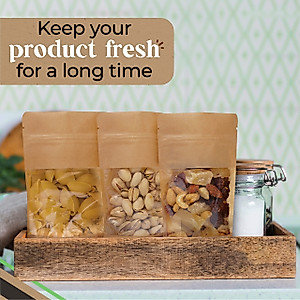 Kraft Stand Up Pouches, Zip Lock Storage; Packaging Bag, Food Storage Bags, Reusable Ziplock Bags with Window (11x18.5 cm (4.3x7.2 inch)-8.45 OZ, Kraft)