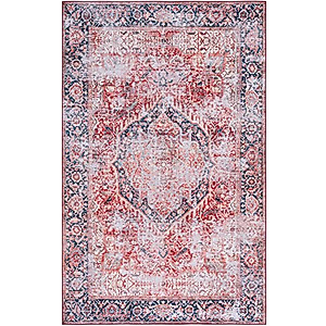 SAFAVIEH Tucson Collection Machine Washable Slip Resistant 5' x 8' Rust/Navy TSN177P Vintage Persian Medallion Distressed Living Room Dining Bedroom Area Rug