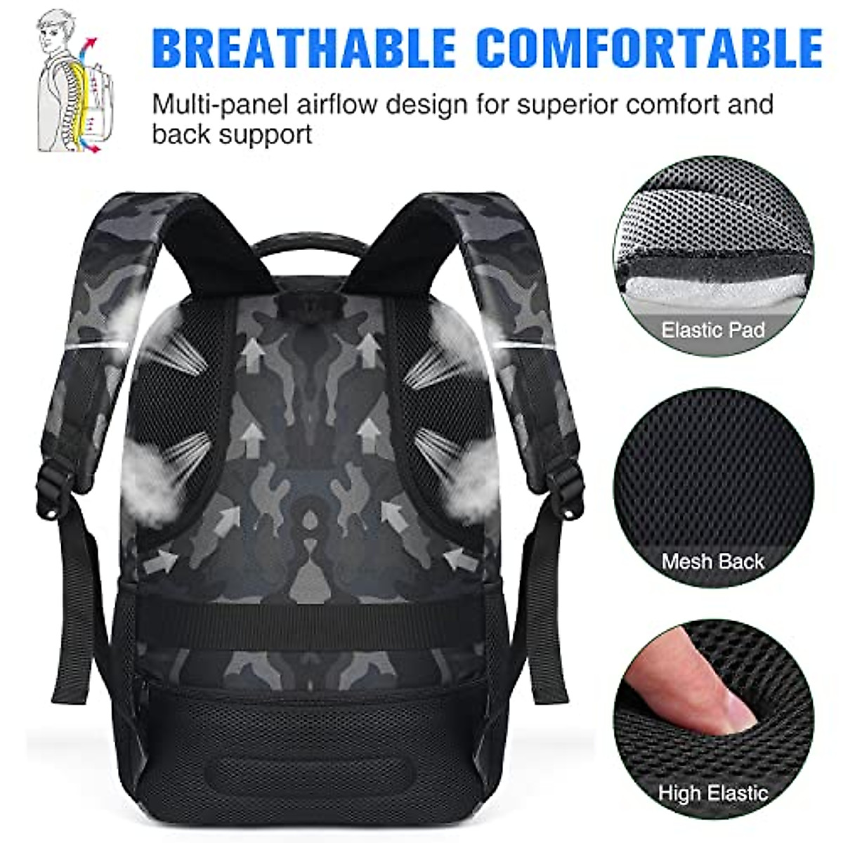 Paude Backpack for Men,College Backpack School Bookbag for Teens,Laptop Bookbag with USB Port and Headphone Hole