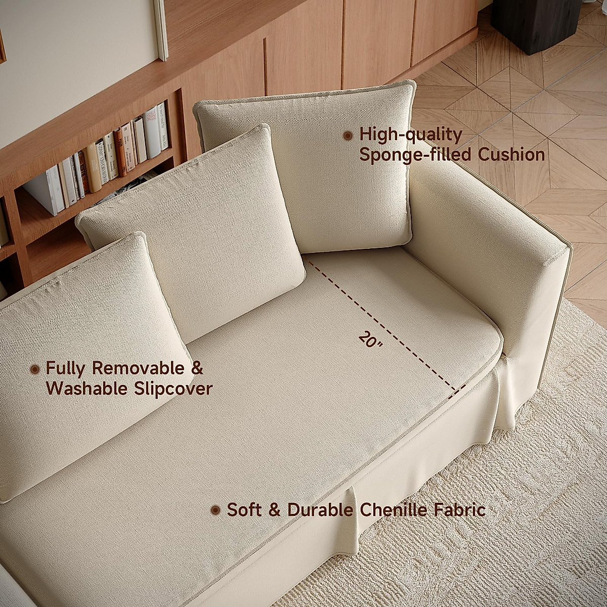 ONBRILL L Shaped Couch, L Shaped Sofa with Convertible Chaise, Small Slipcovered Sectional Couch w/Storage Ottoman, Washable Chenille Fabric, Comfy L Couch for Living Room, Office, Apartment, Beige