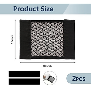 GKmow 2 PCS Car Elastic Storage Mesh Bag, 9.84" x 11.81" Velcro Seat Back Double-layer Mesh Garbage Bag, Multi-functional Compact Hemming Accessory, Universal Suits for Most Models (Black)