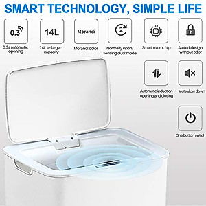 AOPUTTRIVER Touchless Sensor Trash Can 14 Liter/3.7 Gallon Small Capacity Trash Can with Lid Sensor Kitchen Bin Recycling and Waste Slim Bin Sensor Bins for Kitchen / Living Room /Office(Small)