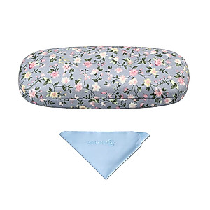 PERFECTSIGHT Hard Shell Portable Eyeglass Case Floral Glasses Case Fabric Surface Women Eyeglass Case for Women & Girls (Blue)