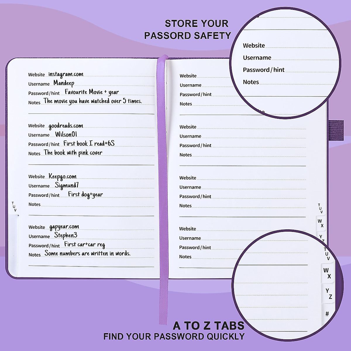 Password Book with Alphabetical Tabs - Medium Size Internet Address & Password Keeper Logbook, Hardcover Password Notebook