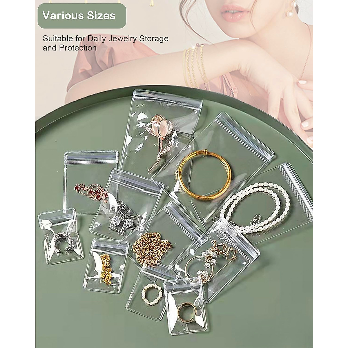 4-in-1 Acrylic Jewelry Organizers and Storage with 60 Portable Anti Tarnish Jewelry Bags, Clear Jewelry Box Travel Jewelry Case for Earrings Rings Necklaces Bracelets, Christmas Gifts for Women Girls