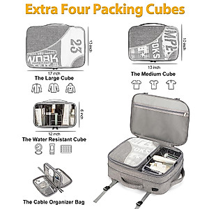 BAGODI Carry On Backpack for Men Women,42L Flight Approved Travel Backpack with 4 Packing cubes,Expandable Water-resistant 17Inch Laptop Backpack,Casual Daypack Businless Weekend Hiking