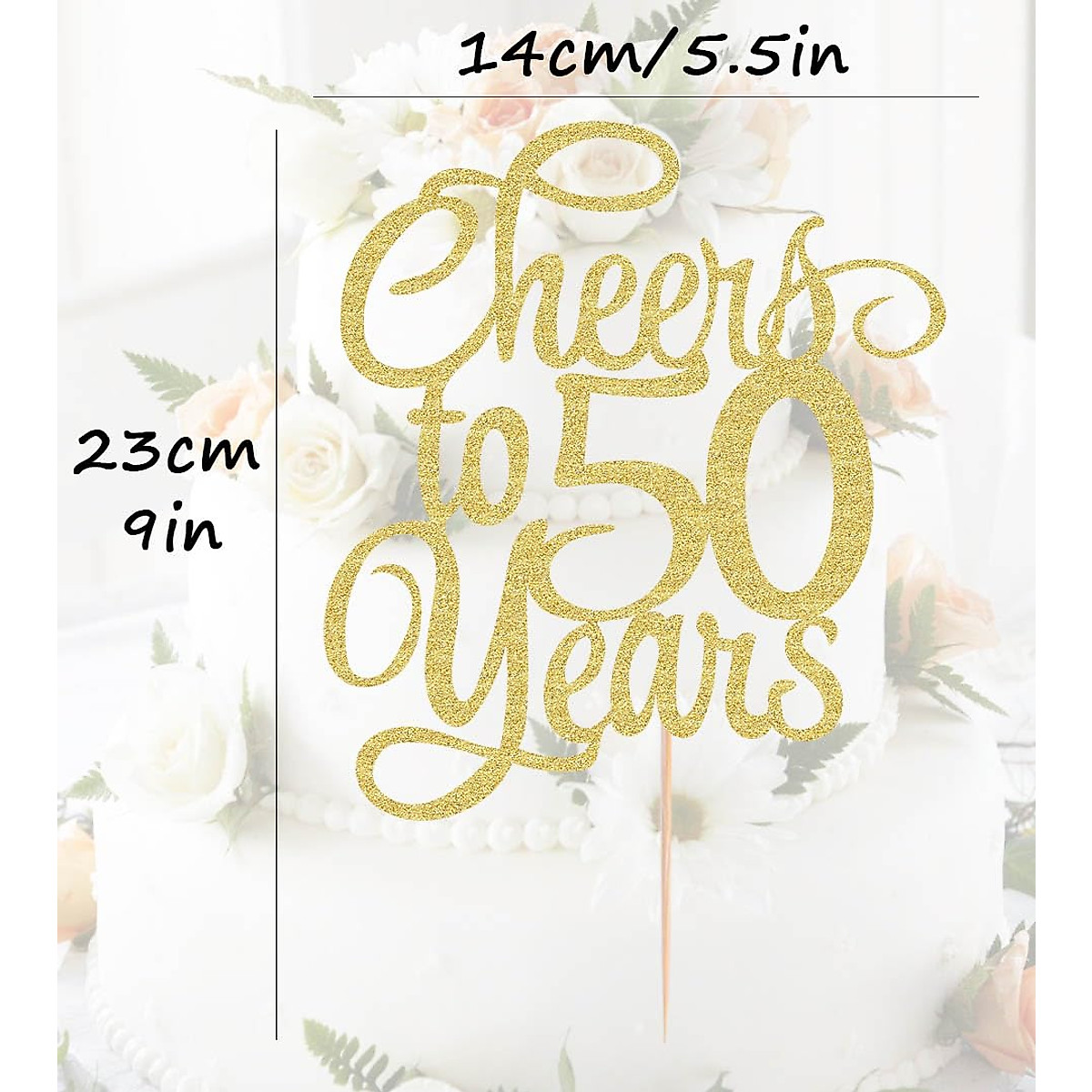 AHAORAY Cheers to 50 Years Cake Topper - Gold Glitter 50th Birthday Cake Decorating Supplies, Perfect for 50th Anniversary or Fifty Birthday Party, Photo Booth Props