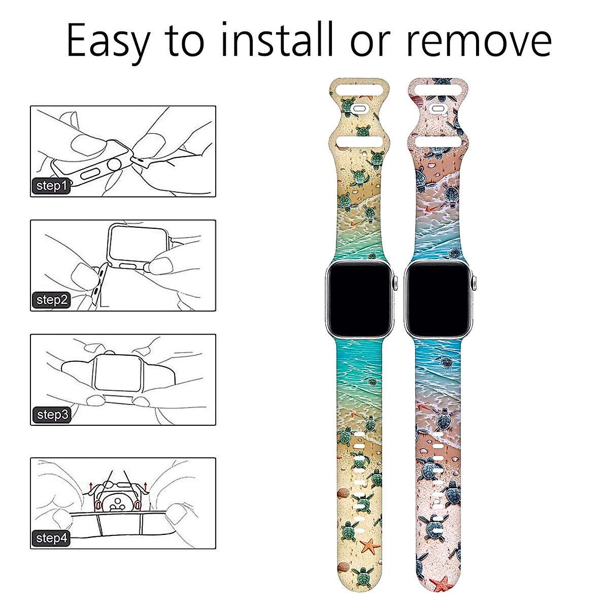 Sea Turtle Sport Watch Bands Compatible with Apple Watch Band 42mm 44mm 45mm,Decoration Silicone Strap Wristbands Compatible with iWatch Bands Series SE 7 6 5 4 3 2 1 for Girls Women Boys Men Couple Boyfriend Girlfriend Lover Gifts