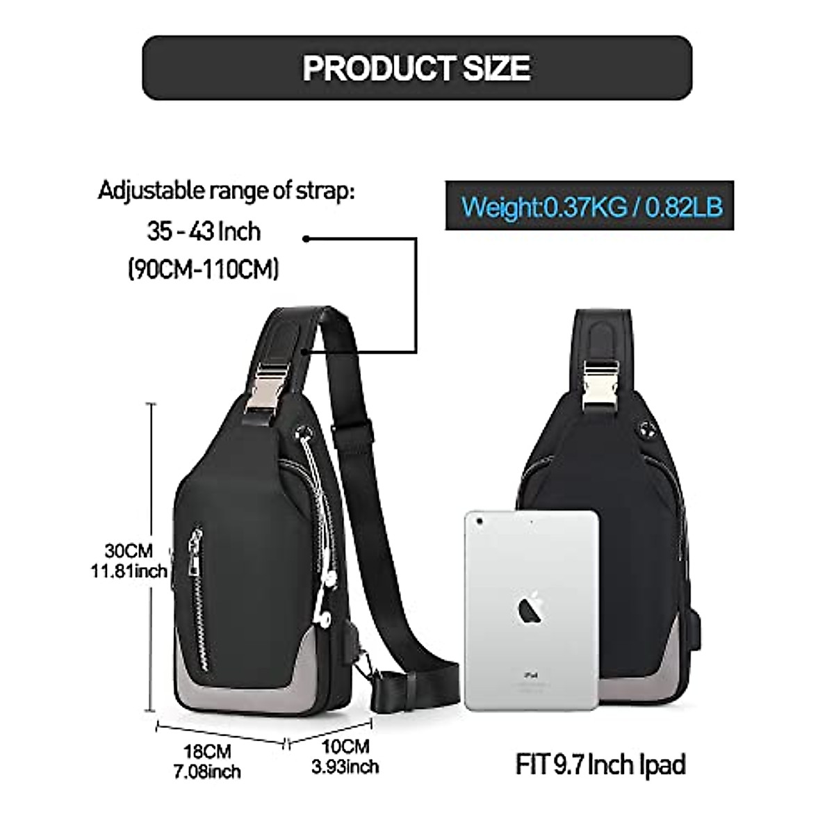 SEAFEW Small Black Tactical Sling Bag Crossbody Backpack Shoulder Bag for Men Women, Daypack Anti-Theft Cross Body Motorcycle Chest Bags, One Strap Backpack for Walking Biking Travel Cycling