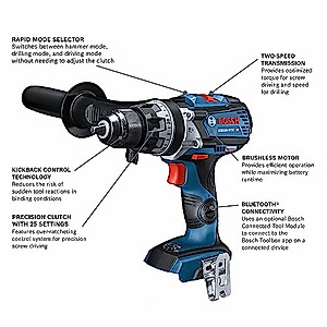 BOSCH GSB18V-975CN 18V Brushless Connected-Ready Brute Tough 1/2 In. Hammer Drill/Driver (Bare Tool)