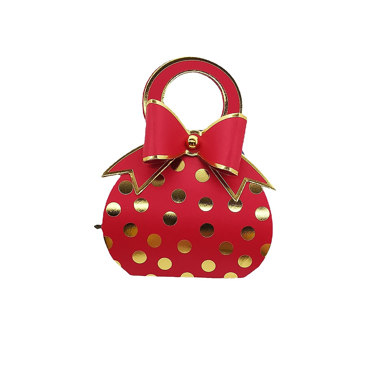 50pcs Red and Gold Bowknot Handbag with Gold Foil Dot Wedding Favor boxes Candy Box with Bow with handle for Wedding Birthday Favor Bridal Shower Baby Shower Party Favor