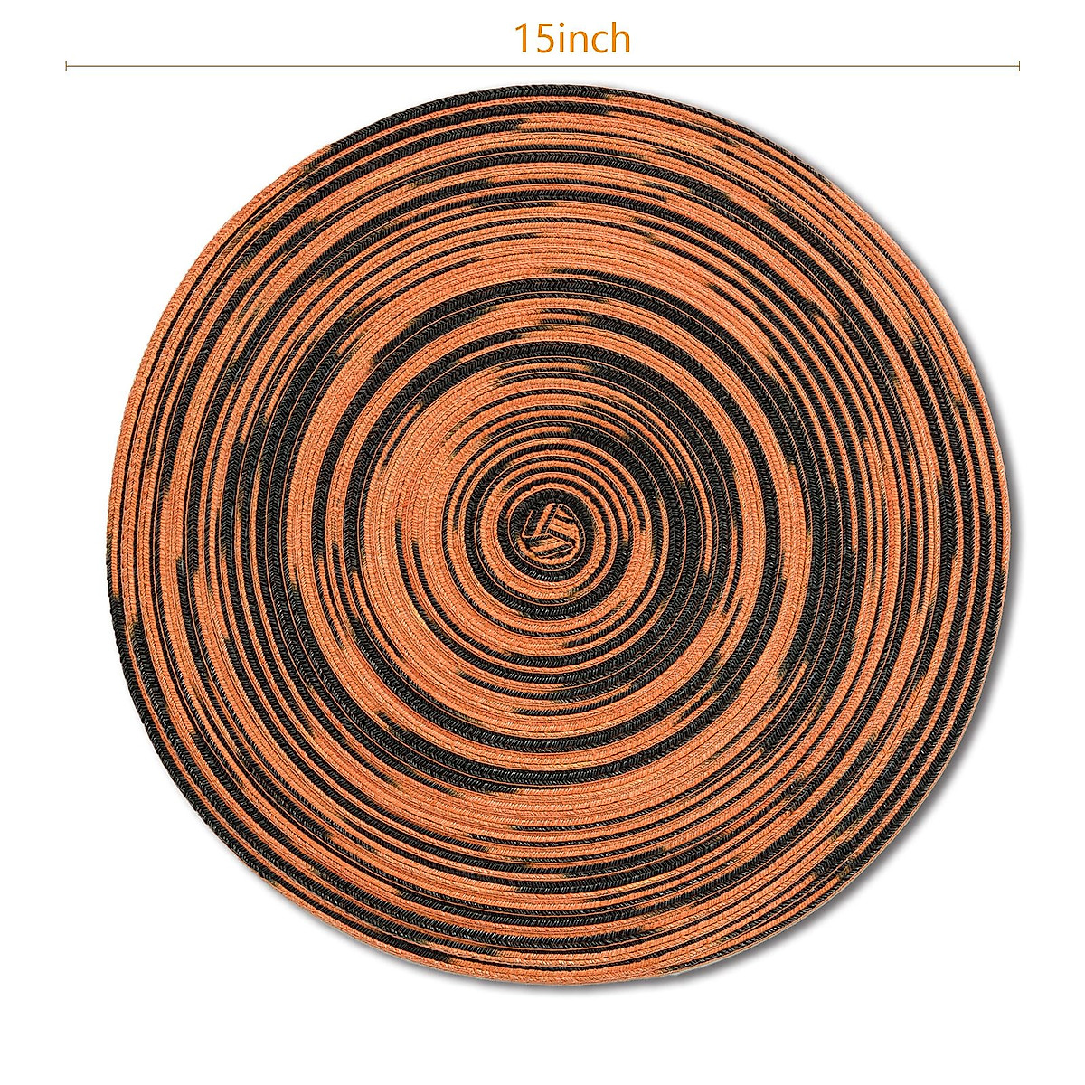 AHHFSMEI Round Braided Halloween Placemats 15 Inch Round Table Mats for Dining Tables Natural Woven Heat Resistant Place mats Set of 6 (Orange Black)