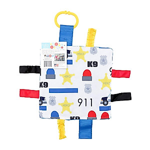 Baby Sensory Crinkle & Teething Square Lovey Toy with Closed Ribbon Tags for Increased Stimulation: 8"X8" (Police)