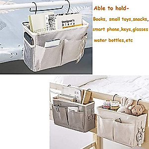 KonHaovF 2Pack Bedside Organizer Caddy Hanging with Hook, Bed Storage Pocket for Dorm Kids Room Top Bunk Bed Loft Bed, Bedside Storage for Phone Remote Control Laptop Books (White)