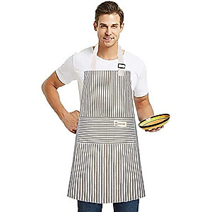 Lofekea Aprons 2 Pack Adjustable Bib Aprons with 2 Pockets Cotton Linen Cooking Kitchen Chef Apron for Women and Men