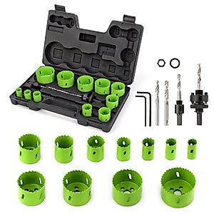 Yougfin Hole Saw Kit, 18 Pcs Bi-Metal Hole Saws Heavy Duty Hole Cutter with Carrying Case, Ideal for Metal, Cornhole Boards, Wood, Plastic, Drywall
