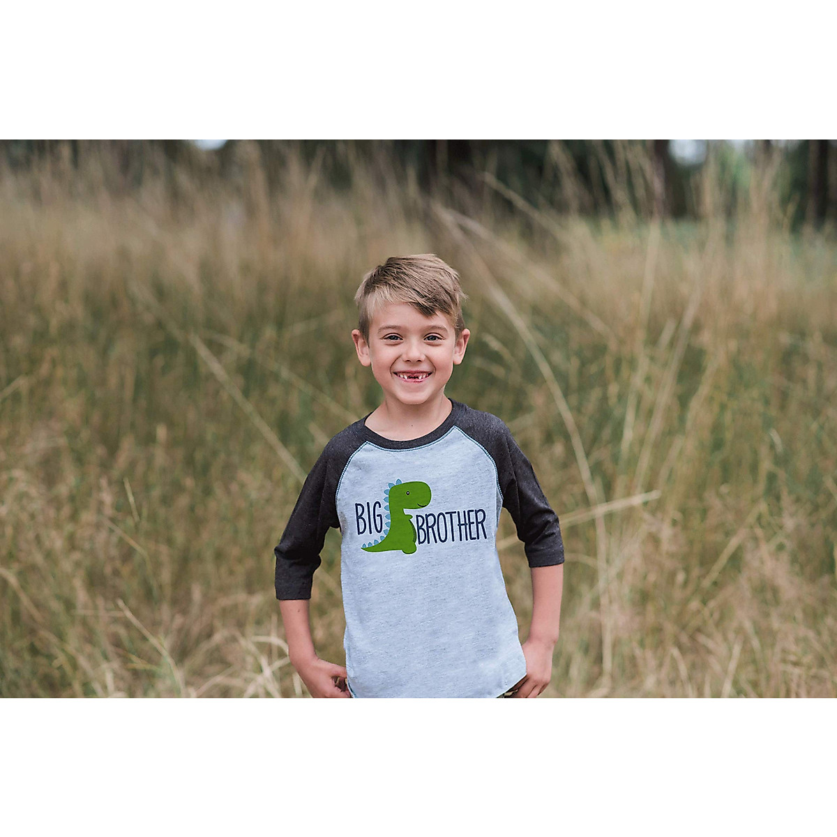 7 ate 9 Apparel Boy's Dinosaur Big Brother Grey Baseball Shirt T-Shirt 18 Months