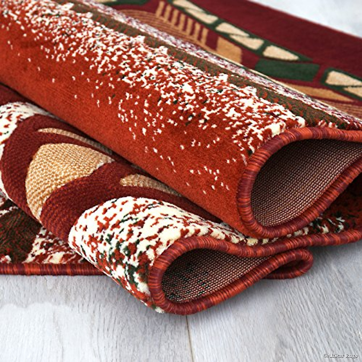 Allstar 5X7 Rust and Burgundy Navajo Rectangular Accent Rug with Ivory and Green Southwestren Medallion Design (5' 2" X 7' 1")