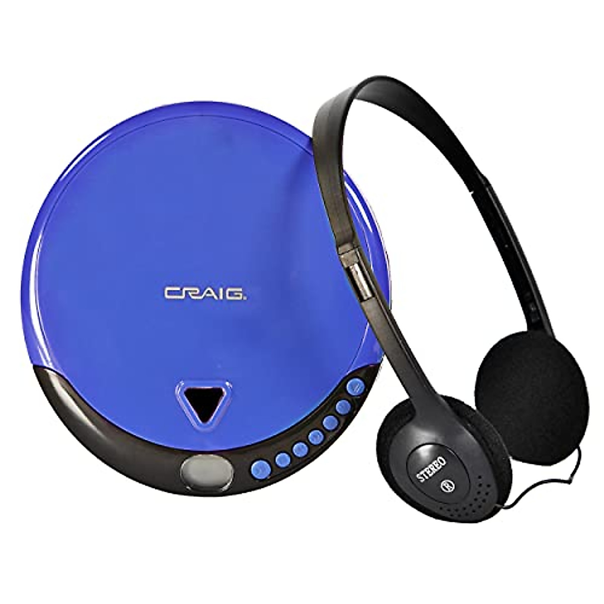 Craig CD2808-BL Personal CD Player with Headphones in Blue and Black | Portable and Programmable CD Player | CD/CD-R Compatible | Random and Repeat Playback Modes |