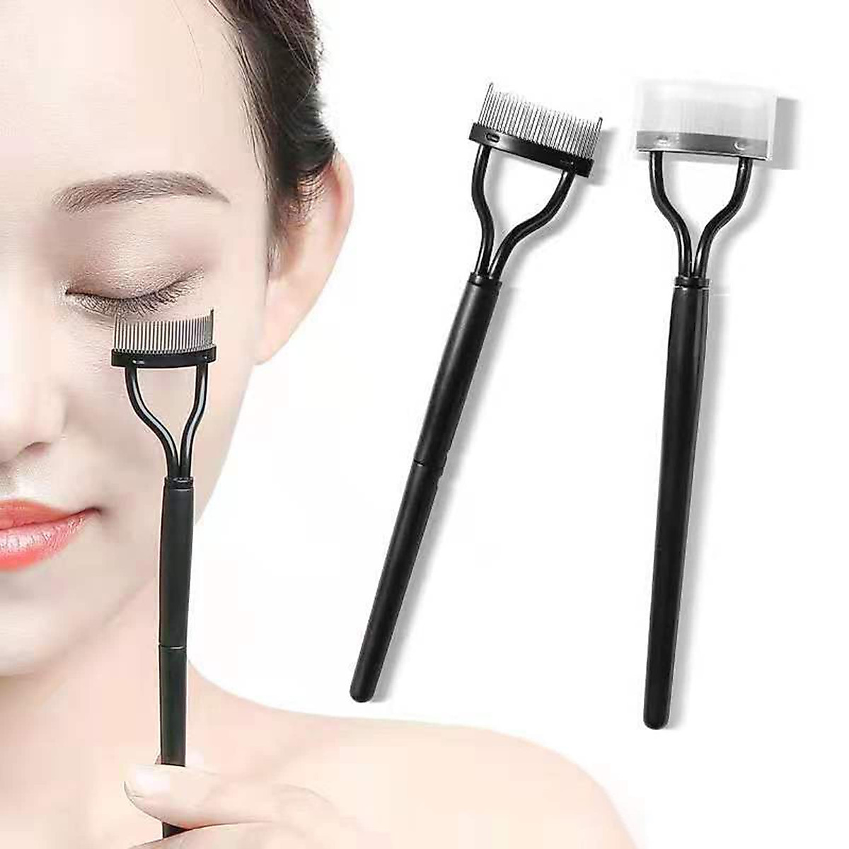 Eyelash Comb Eyebrow Brush Eyelash Separator Mascara Applicator Eyelash Definer With Comb Cover Arc Designed Cosmetic Brushes Tool Black for Women A