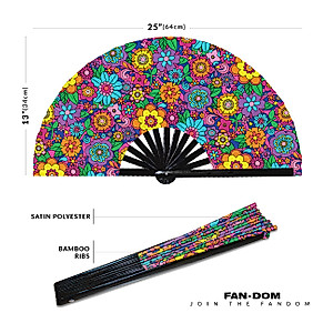 Hippie Hand Fan Foldable Bamboo Circuit Rave Hand Fans Groovy Retro Funky Hippy 70's Fan Outfit Party Gear Gifts Music Festival Rave Accessories (Style 8)