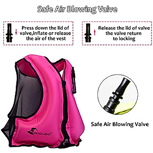 OMOUBOI Inflatable Snorkel Vest Kayak Inflatable Buoyancy Vest for Adults Snorkel Jackets for Swimming Snorkeling Paddling Boating Water Sports Beginner Adults-Only 105-220 lbs