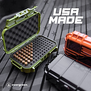 Evergreen 56 American Flag 100 Pistol Round Bullet Locking Storage Case - Travel Safe/Waterproof/USA Made - for .380 ACP, 40 S&W.45 ACP, 10mm, 5.7 FN.38 SPL.357 MAG.233 9mm Ammo (Green)