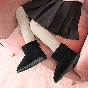 DREAM PAIRS Girls Boys Boots Kids Winter Ankle Faux Fur Lined Snow Shoes FuzzyClassic Kid's Low Boot for Toddler/Little Kid/Big Kid,Size 10 Toddler,All Black,KSB214-1