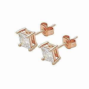 Amazon Essentials Rose Gold Plated Sterling Silver Princess Cut Cubic Zirconia Stud Earrings (5.5mm)