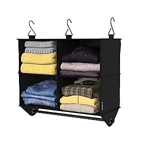 ClosetMaid 4-Shelf Fabric Hanging Closet Organizer with Garment Rod for Shirts, Sweaters, Pants, Hats, Shoes, Purses with Charcoal Black Finish
