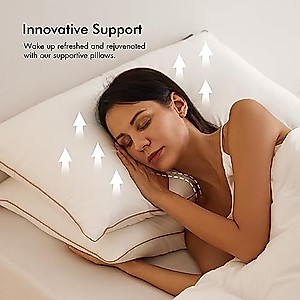 Royoliving 100% Cotton Cover Bed Pillow for Sleeping - Standard Size Set of 2 for Side Back or Stomach for Comfortable Fall Asleep (26"×20", White)