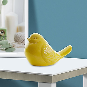 joyMerit Yellow Glazed Handcrafted Bird Figurine, Small Bird Sculpture Collectible Bird Figurine for Garden Ornaments