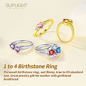 Suplight Custom Birthstone Ring 925 Sterling Silver Engagement Rings for Women Size 8