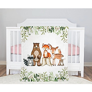 Popfavors Woodland Baby Boy Girl Blanket, Greenery Forest Baby Crib Bedding, Newborn Woodland Coming Home Blanket, Bedding Swaddle Blanket, Baby Monthly Milestone Blanket Boy, 40x50'', Green