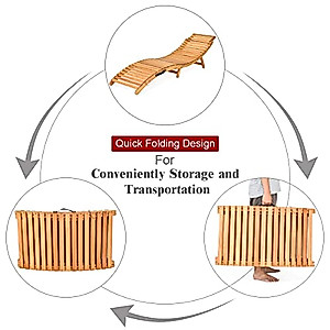 Tangkula Folding Patio Lounge Chair, Solid Eucalyptus Wood Sun Lounger Chair, with Double-Sided Cushioned Seat for Garden Lawn Backyard, Portable Chaise with Foldable Headrest (1)