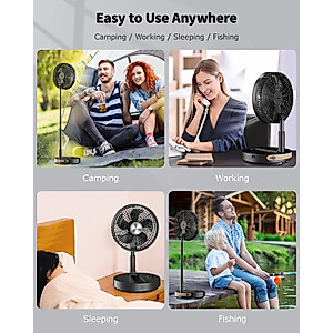 ICEBIRDS Portable Oscillating Standing Fan, 10" Foldaway Desk Fan, 10800mah Rechargeable Quiet Height Adjustable Floor Fan, 50H Working Time, Pedestal Fans for Indoor, Outdoor Camping