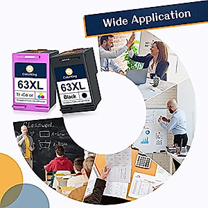 Colorking Remanufactured Replacement for HP Ink 63 HP 63XL Ink Cartridge Combo Pack for OfficeJet 3830 4650 4655 Envy 4520 4512 DeskJet 1112 2132 3630 Printer HP63 High Yield (1 Black, 1 Tri-Color)