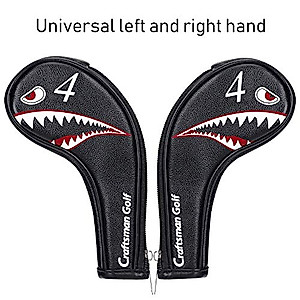 Craftsman Golf 10pcs/Set Shark Golf Club Iron Head Covers Headcover with No. on Both Sides Suitable for Right and Left Handed Golfer Zipper Closure (Iron Headcover)