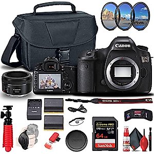 Canon EOS 5DS DSLR Camera (Body Only) (0581C002) + Canon EF 50mm Lens + 64GB Card + Case + Filter Kit + Corel Photo Software + LPE6 Battery + Card Reader + Flex Tripod + Hand Strap + More (Renewed)
